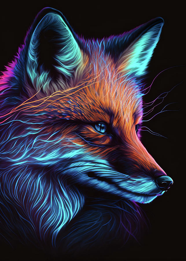 Neon Fox Digital Art by Masterpiece Gallery - Fine Art America