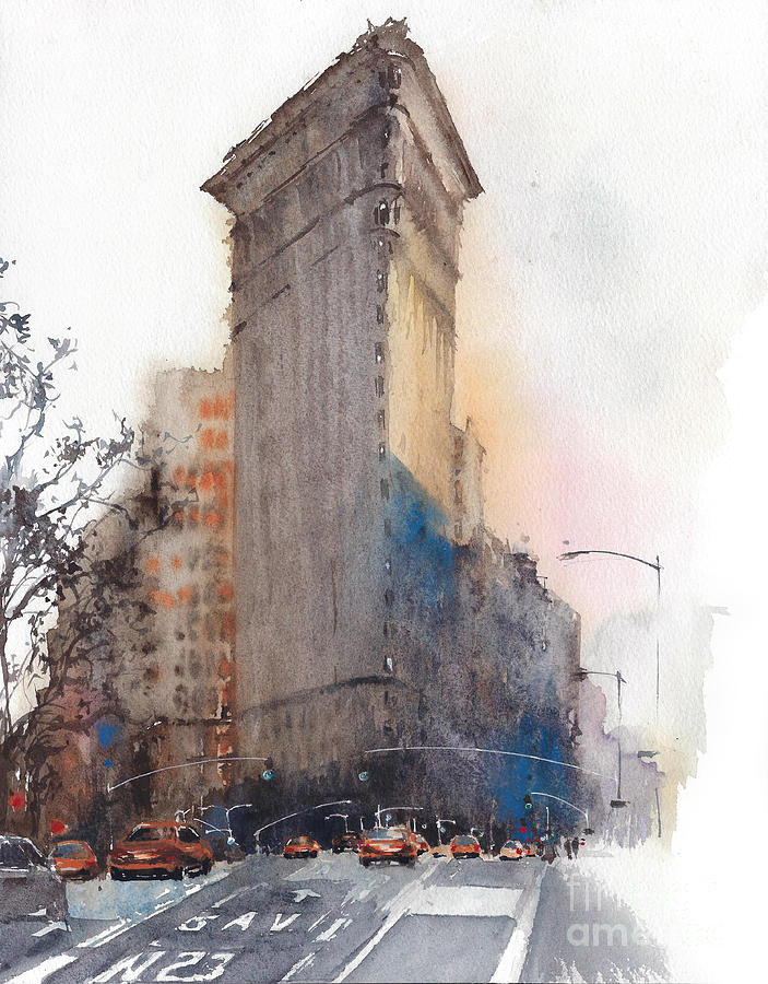 New York City watercolor flat iron building wall art Painting by Yulia ...