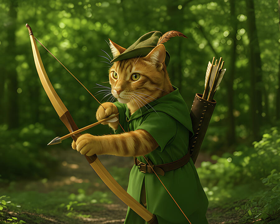Nick the Cat as Robin Hood - Rectangular Version Digital Art by Studio ...