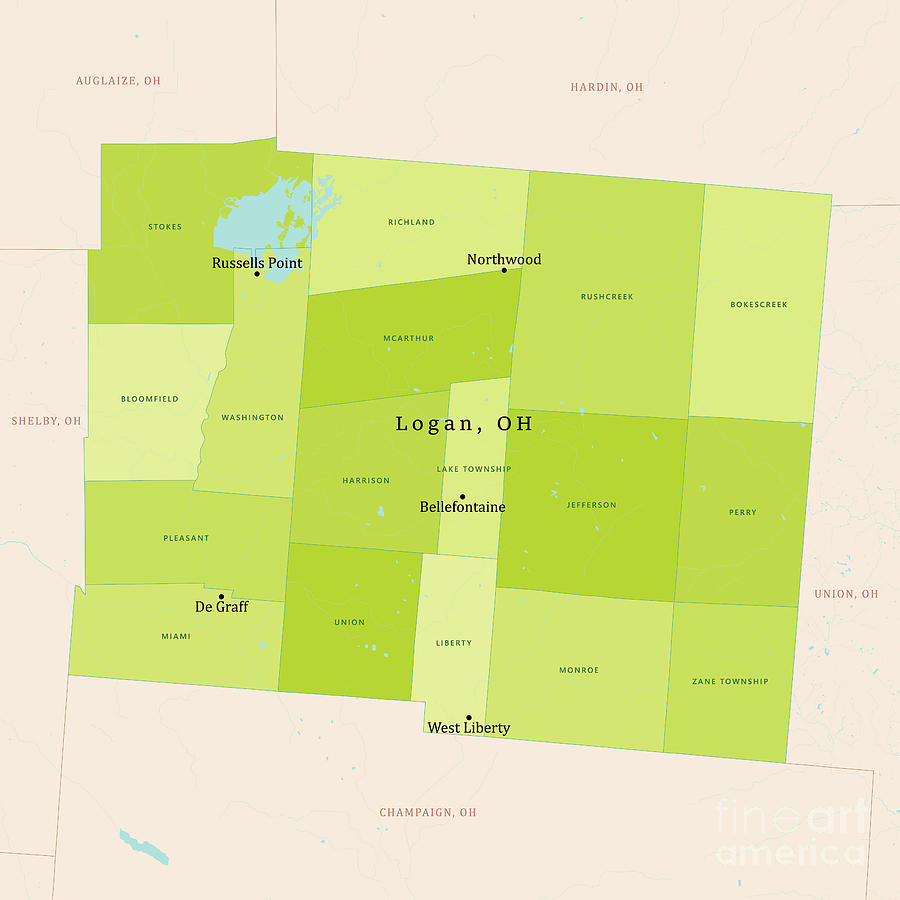 OH Logan County Vector Map Green Digital Art by Frank Ramspott - Pixels ...