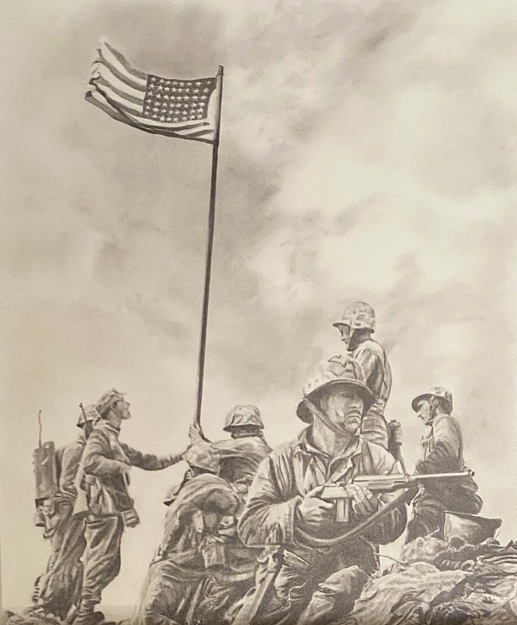 Original Iwo Jima Flagraising Drawing by Bruce Ward - Pixels