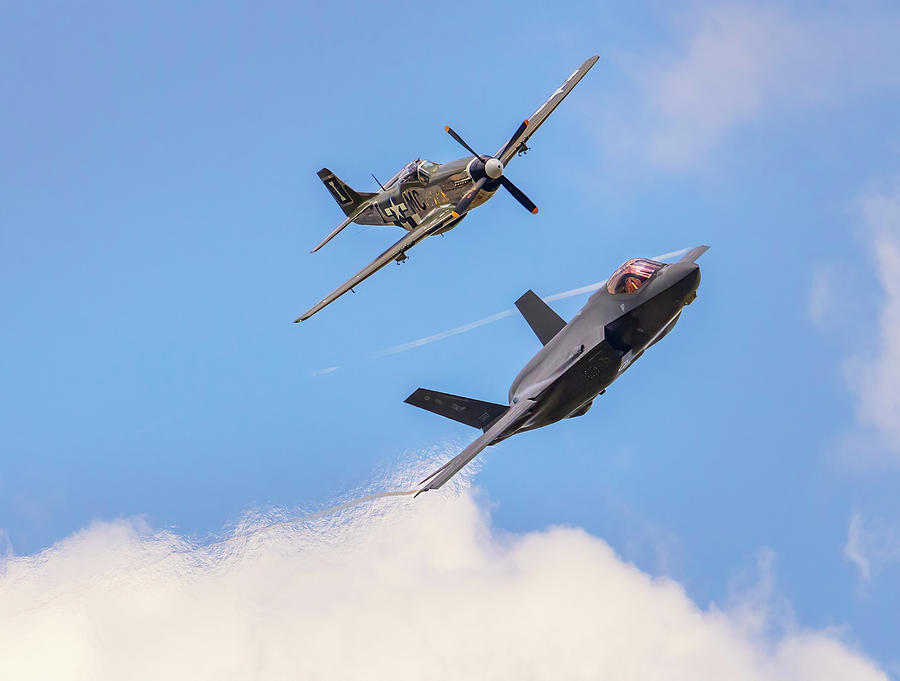 P-51 Mustang flying with F-35 Lightning II Photograph by James Brey ...