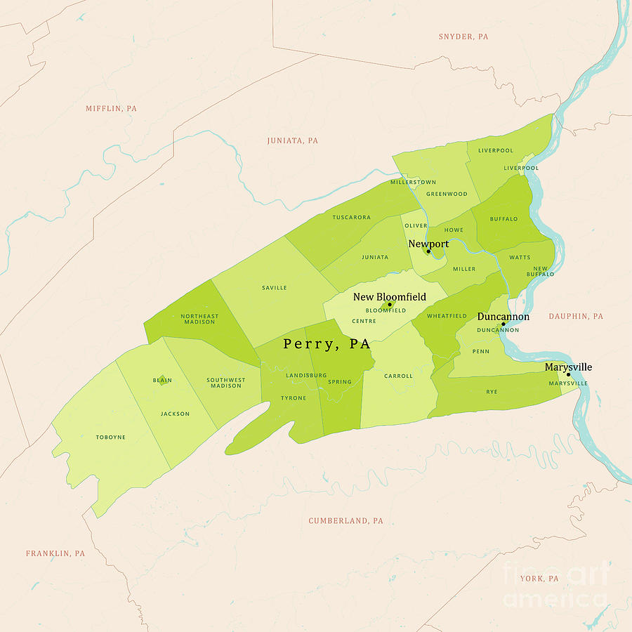 PA Perry County Vector Map Green Digital Art by Frank Ramspott - Fine ...