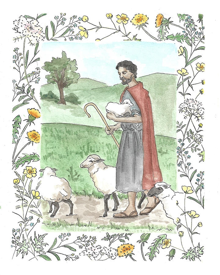 Parable of the Good Shepherd Prayer Card Painting by Joan Bratt - Pixels