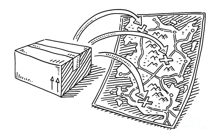 Parcel Delivery Map Drawing Drawing by Frank Ramspott - Pixels