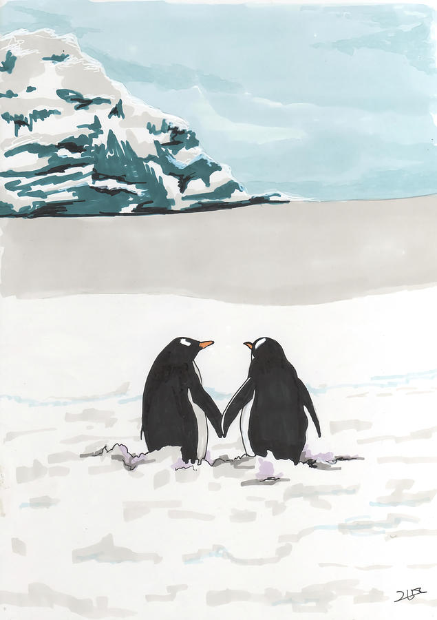Penguins in love Poster tumblr Painting by Edwards Cooper | Fine Art ...