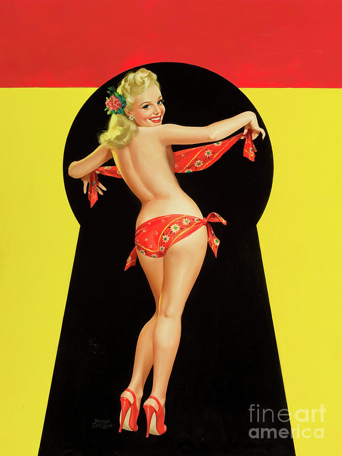 Peter Driben - Keyhole Pin-Up with Bandana, Whisper magazine cover, January 1951 Painting by ...