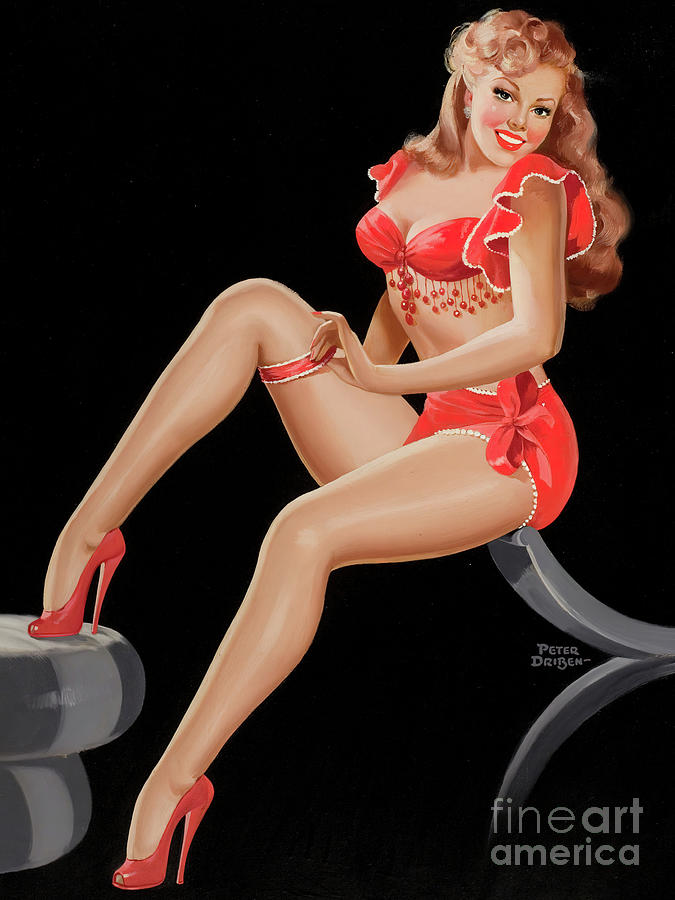Peter Driben - Pin-Up in Red, Eyeful magazine cover, June 1948 Painting by Magical Vintage ...