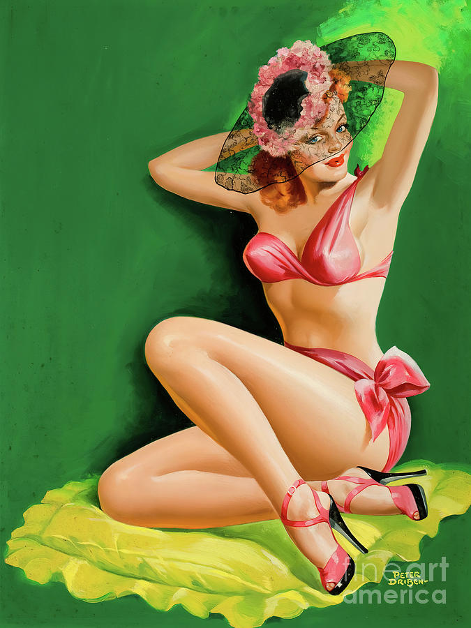 Peter Driben - Pin-Up with Hat, Flirt magazine cover, August 1949 Painting by Magical Vintage ...