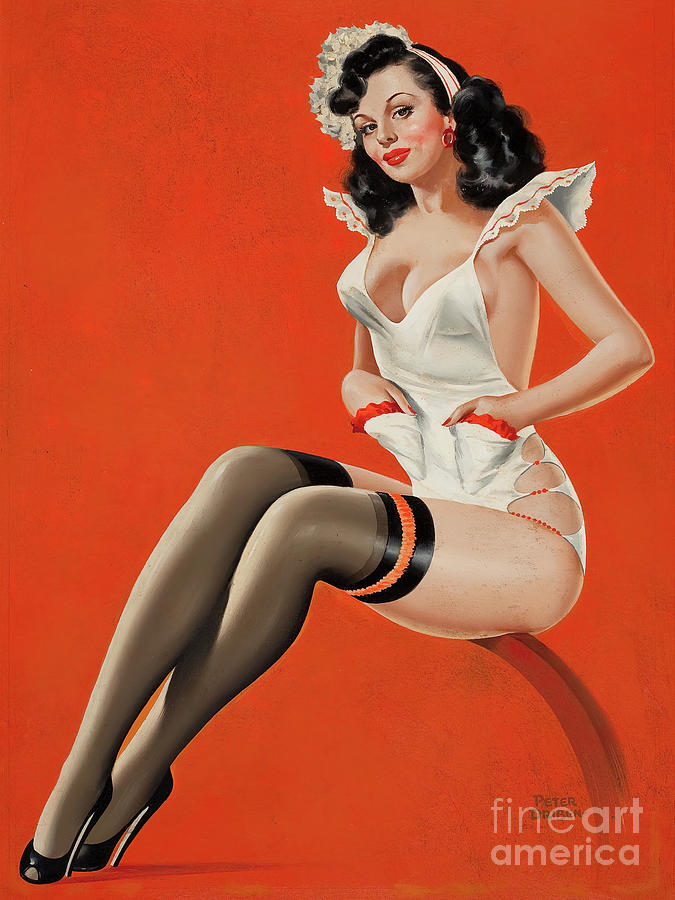 Peter Driben - Seated Pin-Up, Beauty Parade magazine cover, February 1948 Painting by Magical ...