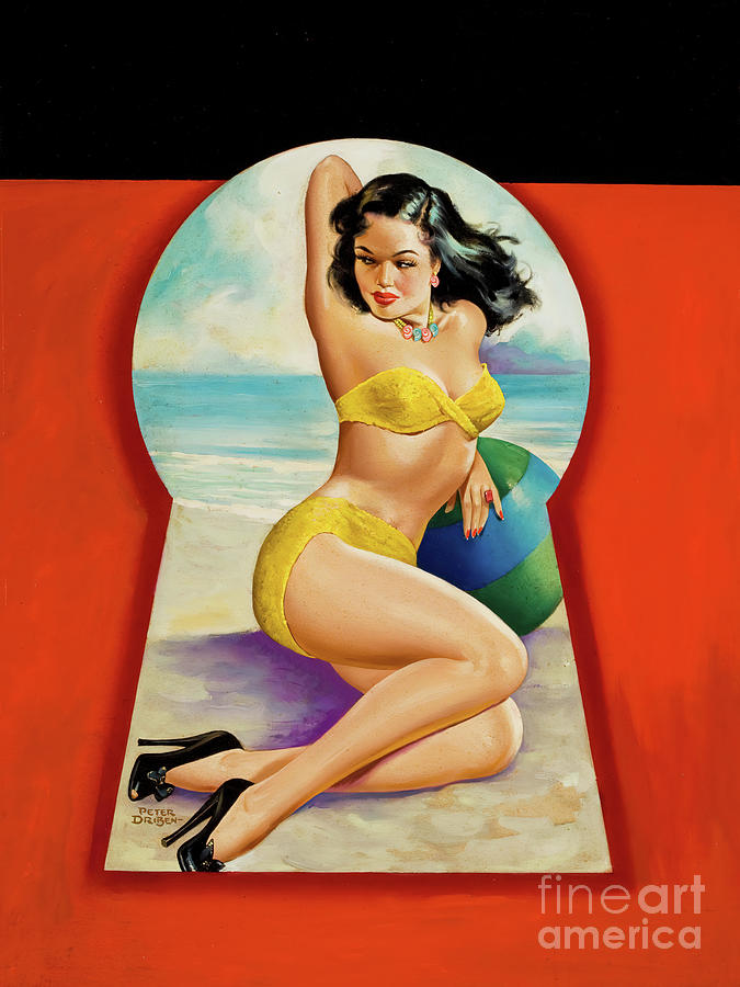 Peter Driben - Through the Keyhole, Whisper magazine cover, July 1950 Painting by Magical ...