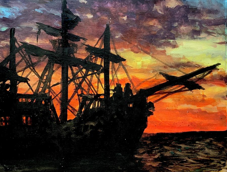 Pirate ship silhouette Painting by Jennifer Chewoian | Fine Art America