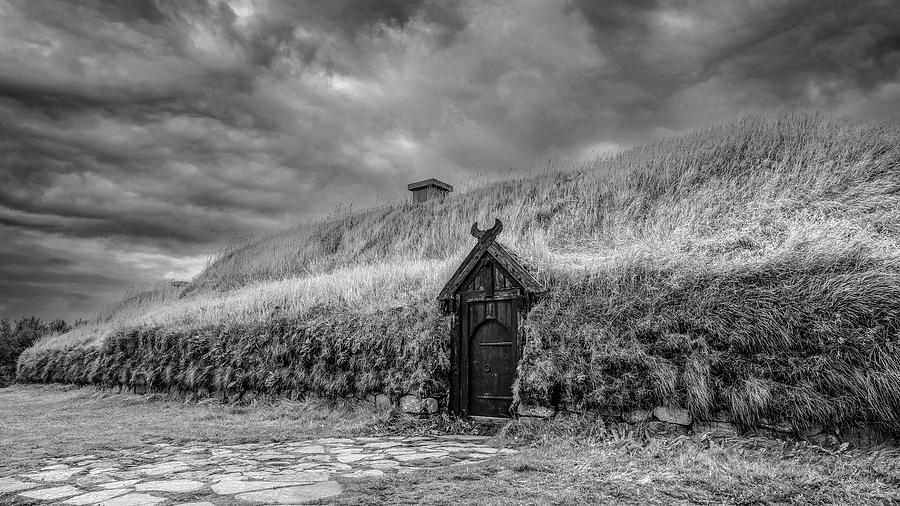 Pjodveldisbaerinn Stong Longhouse In Black And White Photograph By Wes