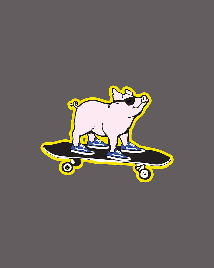Pork Roll Pig Skateboard Cartoon Skater Boy Girl Birthday Digital Art by Devana Daree - Fine Art ...