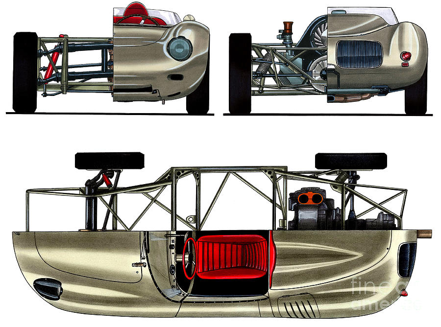 Porsche 718 RSK detail blueprint Drawing by Vladyslav Shapovalenko | Pixels
