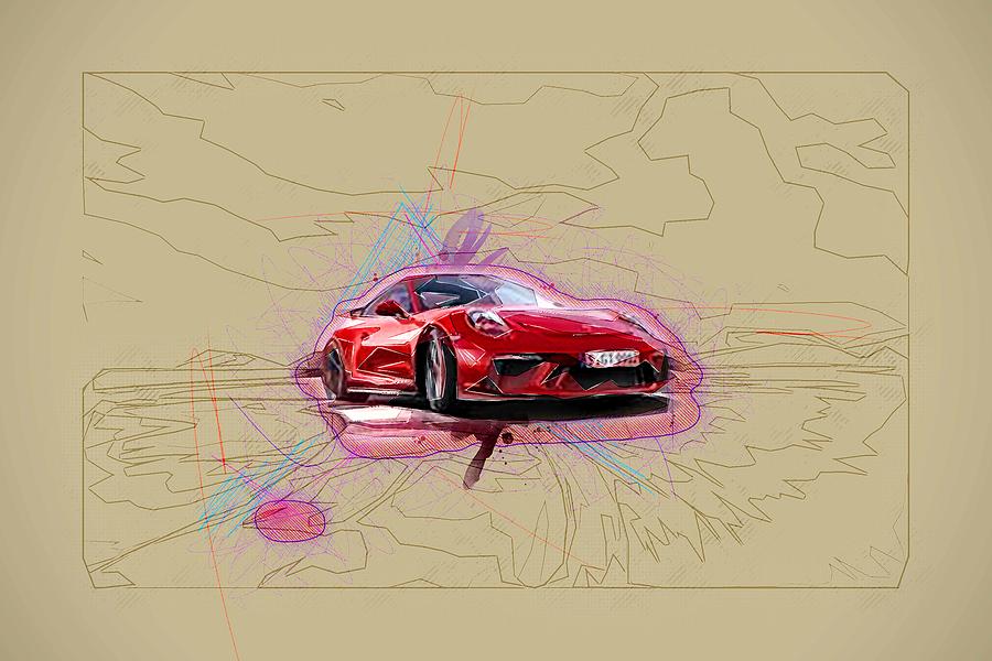 Porsche 911 Gt3 2018 Sports Car Racing Track Speed Red German Cars Mixed Media by Ola Kunde ...