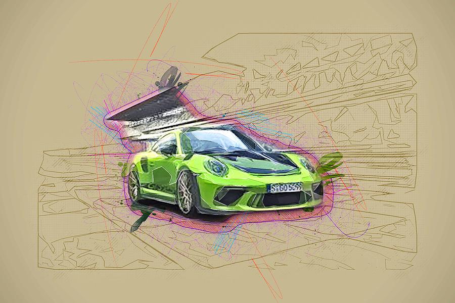 Porsche 911 Gt3 Rs 2019 Racing Car Green German Sports Cars 520 Horsepower Mixed Media by Ola ...