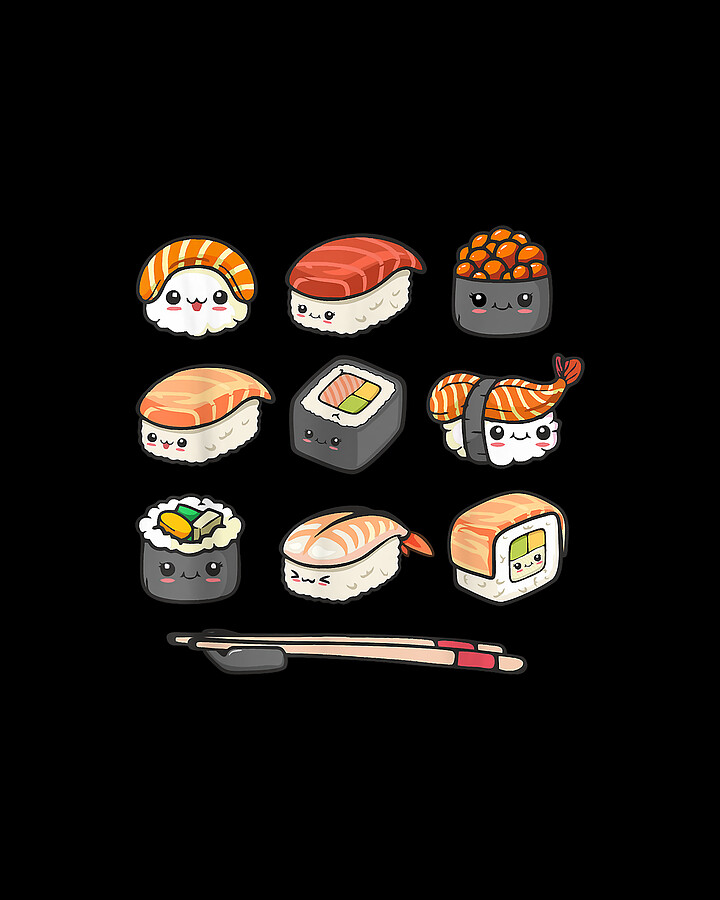 Precious Life Happy Sushi Anime Kawaii Set Japanese Food Lover Otaku ...