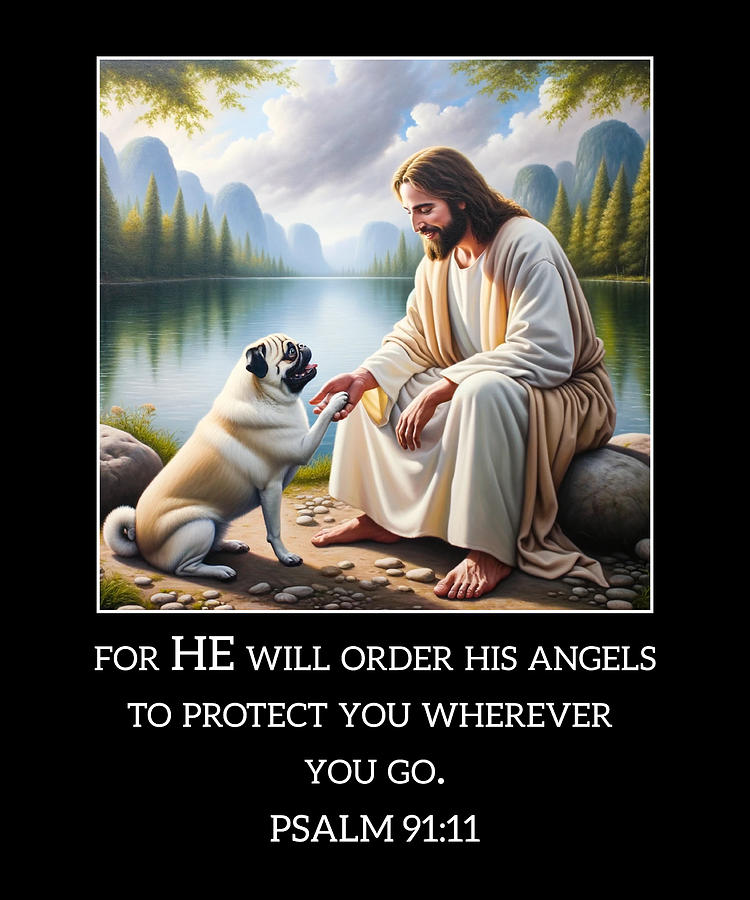 Psalm 99 11 Jesus and a Pug Digital Art by Hispanic Gifts - Fine Art ...