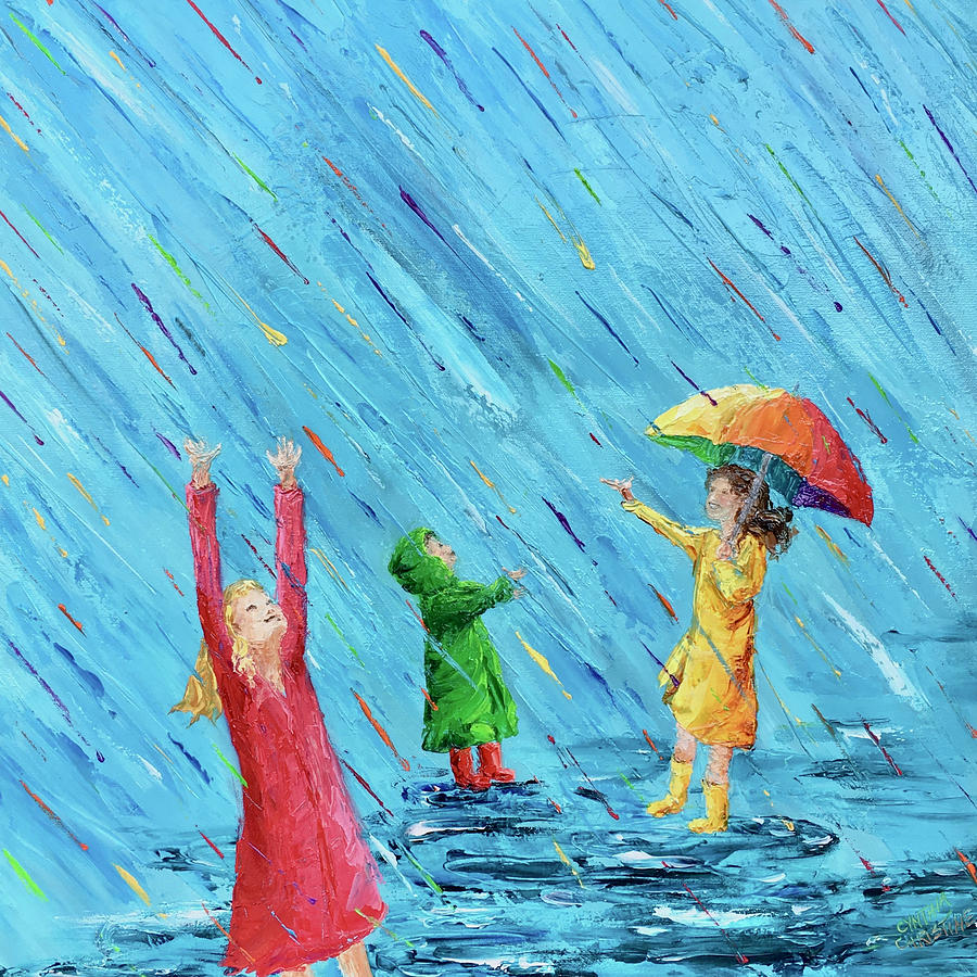 Puddle Jumping- Child's View Painting by Cynthia Christine | Fine Art ...