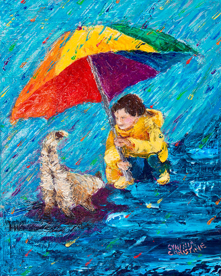 Puddle Jumping- Helping Painting by Cynthia Christine - Fine Art America