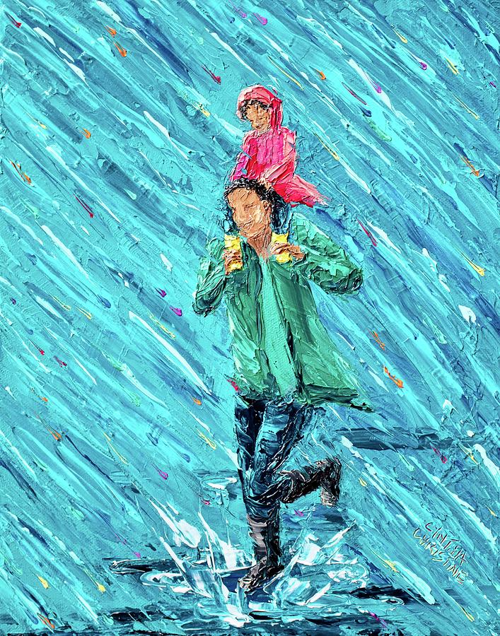 Puddle Jumping With Daddy No 2 Painting by Cynthia Christine | Fine Art ...