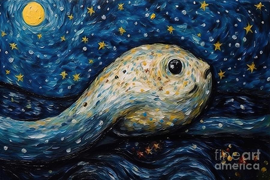 Pufferfish starry fish Painting by N Akkash - Fine Art America