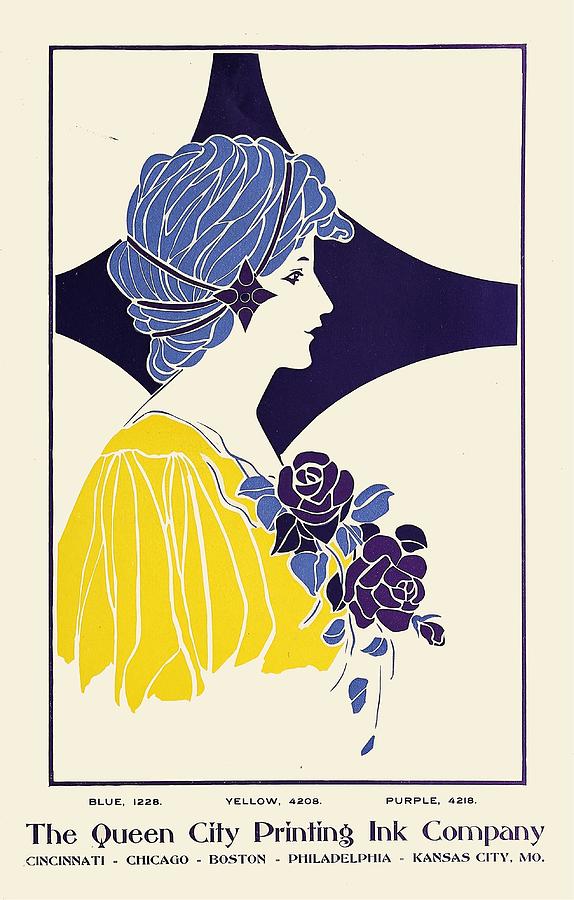 Queen City Ink BlueYellowPurple art Drawing by Anonymous - Fine Art America