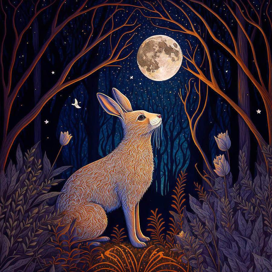 Rabbit in the Moonlight Digital Art by Sheryl Karas - Fine Art America