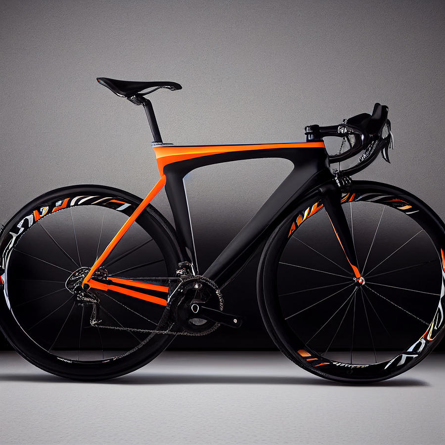 Race Road Bicycle Aerodynamic Profile Side View Aerodynamic Wheels Orange And Black Race Bike ...