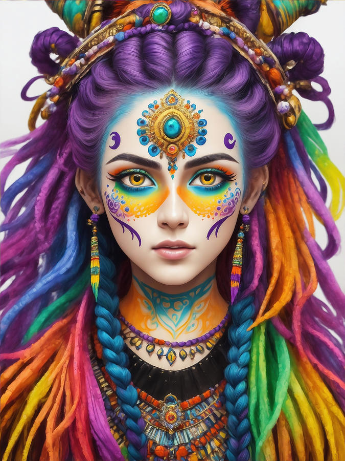 Rainbow Colorful Spectrum Burning Man Style Girl V9 Digital Art By Jim