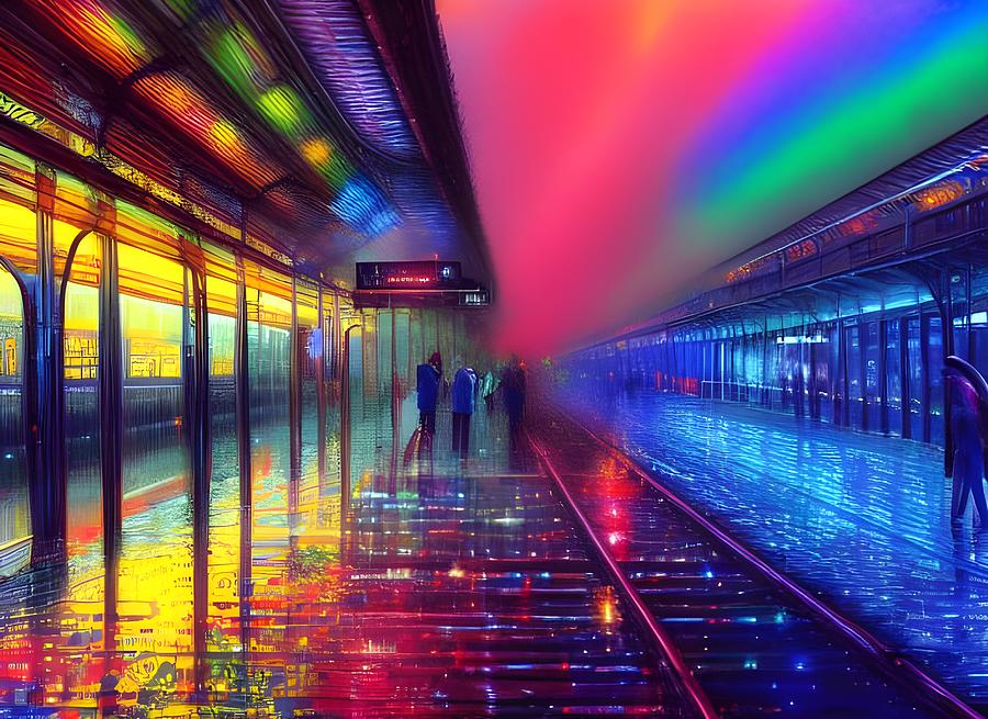 Rainbow trains and stations Abstract 11 Digital Art by Helkoryo Designs ...