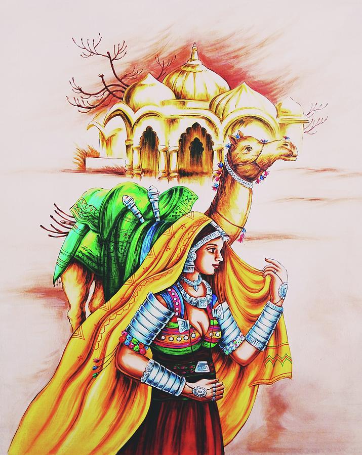 Rajastani Lady with Camel Painting by Deepak Patankar - Pixels