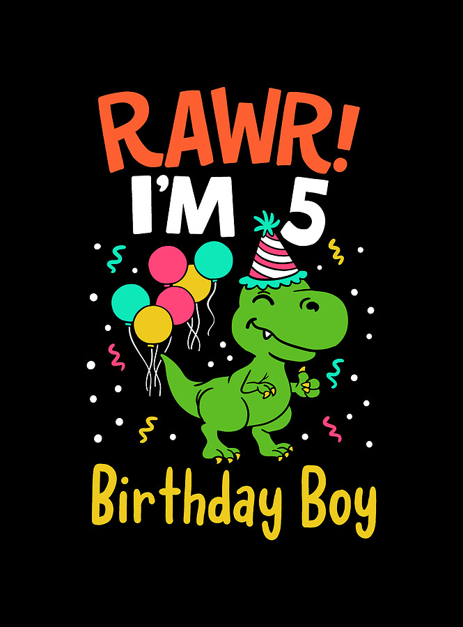 Rawr Im 5 Birthday Boy Dino T-Rex Dinosaur Party Digital Art by Haselshirt - Fine Art America