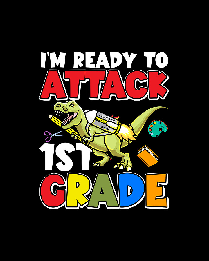Ready to Attack 1st Grade Dinosaur First Day of Digital Art by Joyce W ...