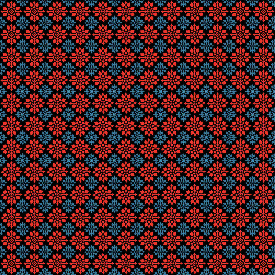 Red and Blue Floral Pattern Digital Art by Katia Kovan - Fine Art America