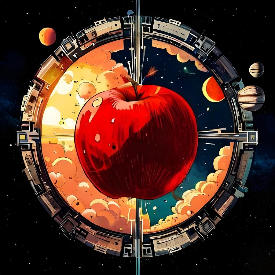 Red Apple in Space - A Cosmic Delight Mixed Media by Artvizual Premium ...