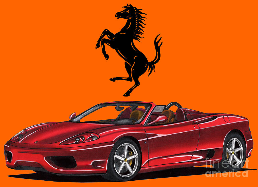 Red italian mid V8 engine supercar Ferrari F360 Modena Spider Drawing ...