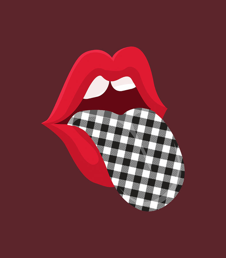 Red Lips Black White Plaid Tongue Trendy Print Digital Art By Rockya