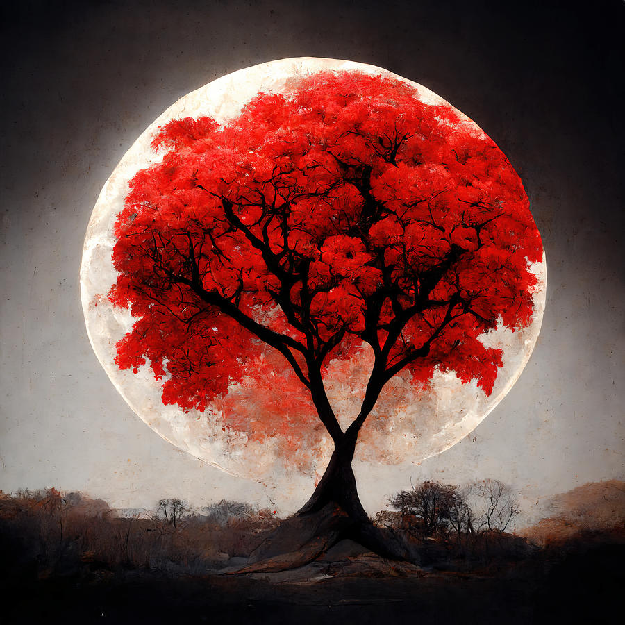 Red Tree Caught In The Moon Digital Art by Wes and Dotty Weber - Fine Art America