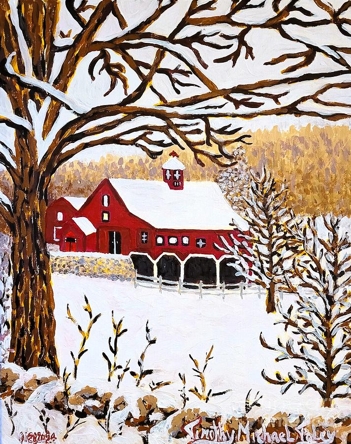 Red Wintertime Farmhouse Painting by Timothy Foley - Fine Art America