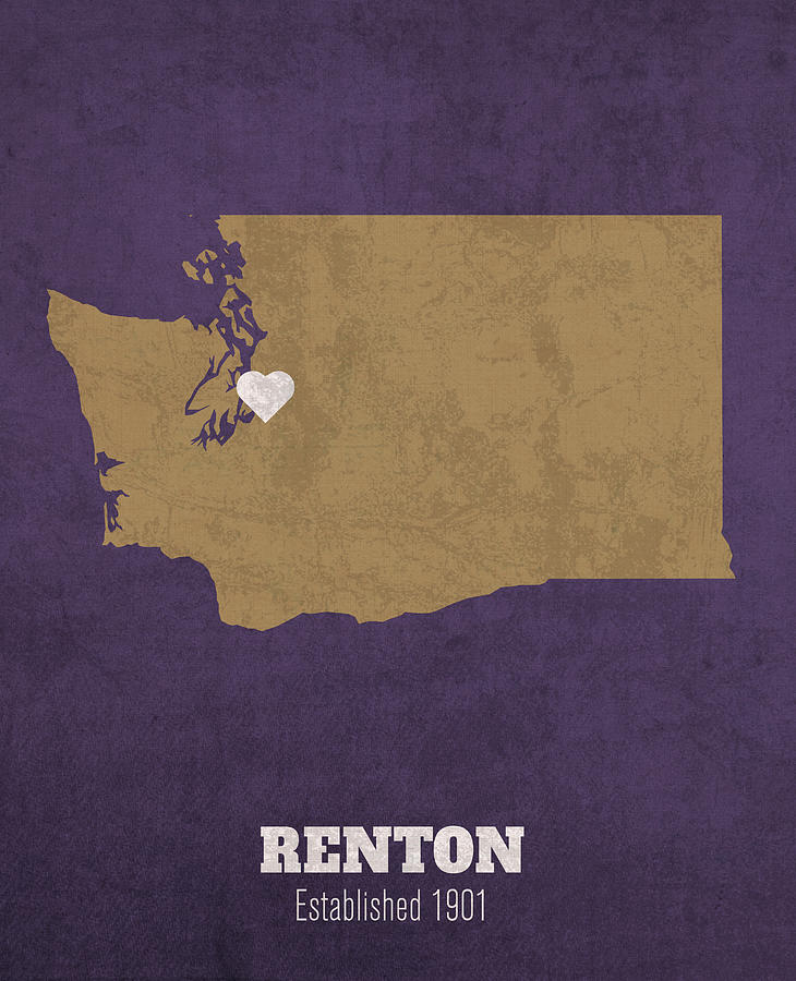 Renton Washington City Map Founded 1901 University of Washington Color ...