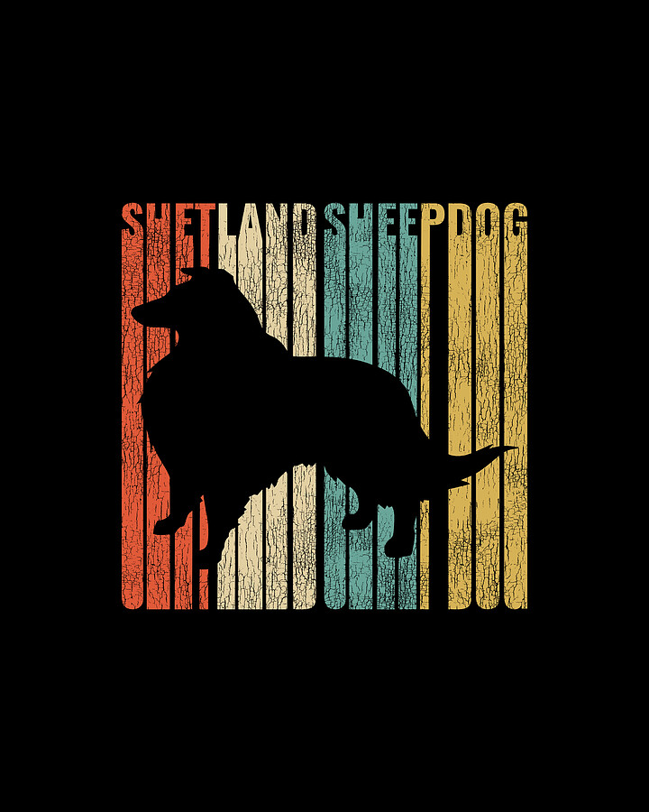 Retro 1970's Style Shetland Sheepdog Dog Silhouette Sheltie Cracked Distressed Digital Art by ...