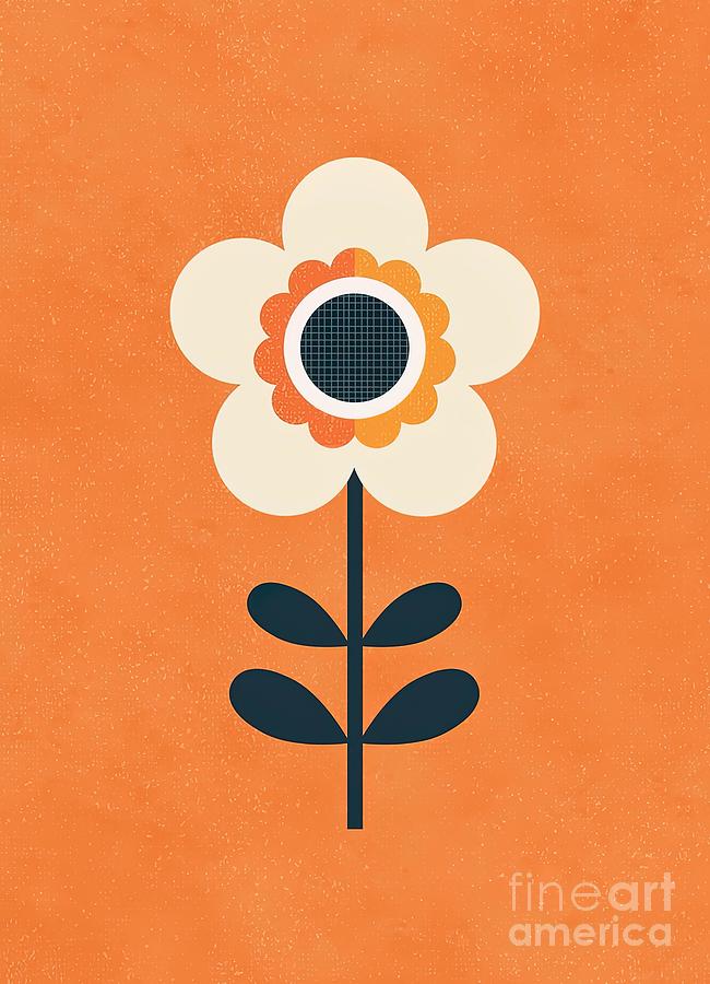 Retro Blossom Orange and Cream Painting by Lee Jasmine - Fine Art America