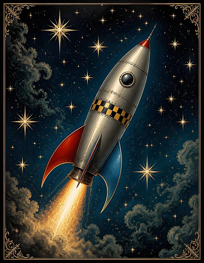 Retro Rocket Sailing Through Stars Digital Art by Daniel Yoder - Fine ...