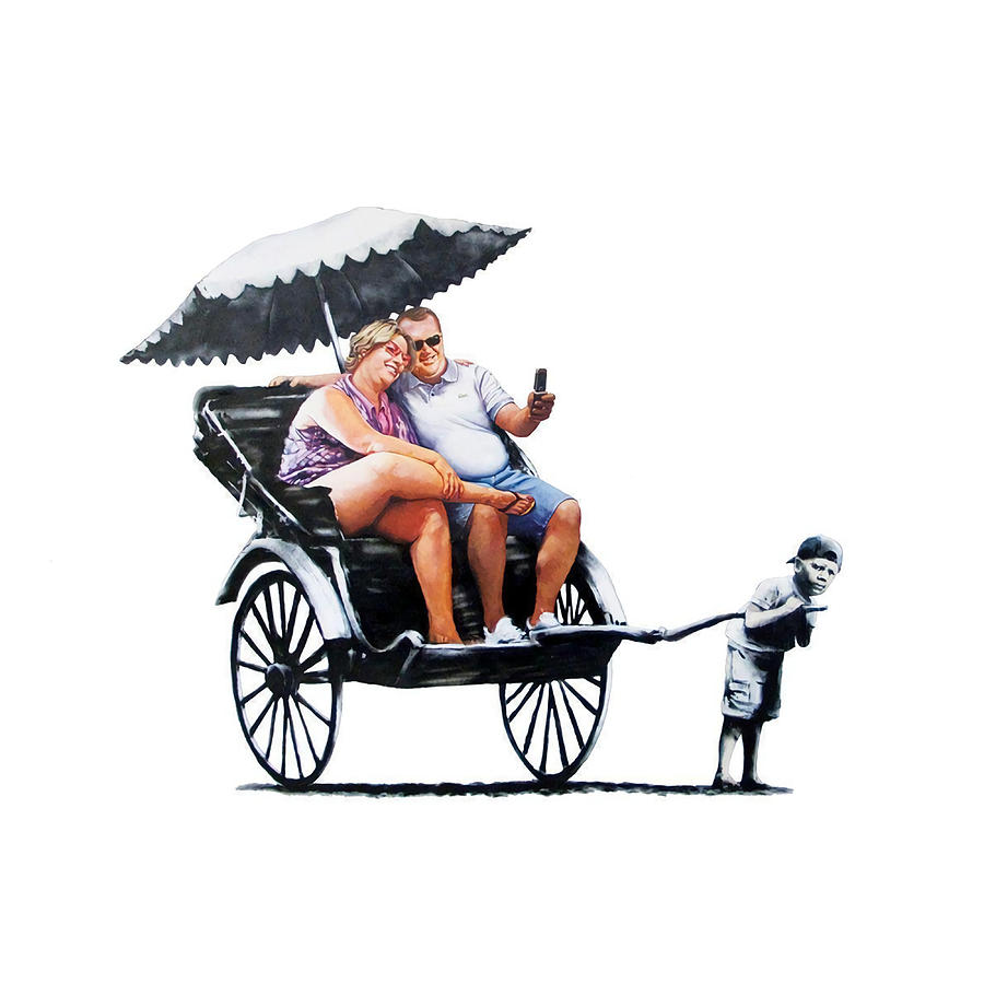 Rickshaw Tourists Banksy Poster Painting by Stewart Joanne - Fine Art ...