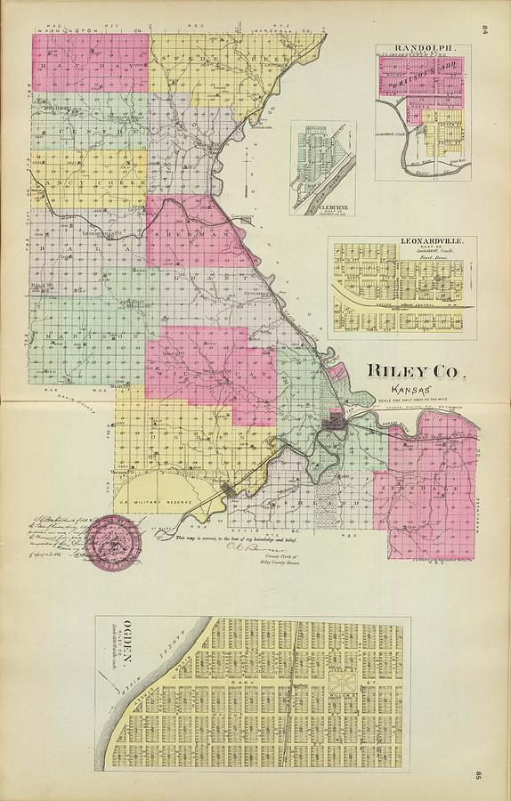 Riley County 1887 Township map Drawing by Timeless Geo Maps - Pixels Merch