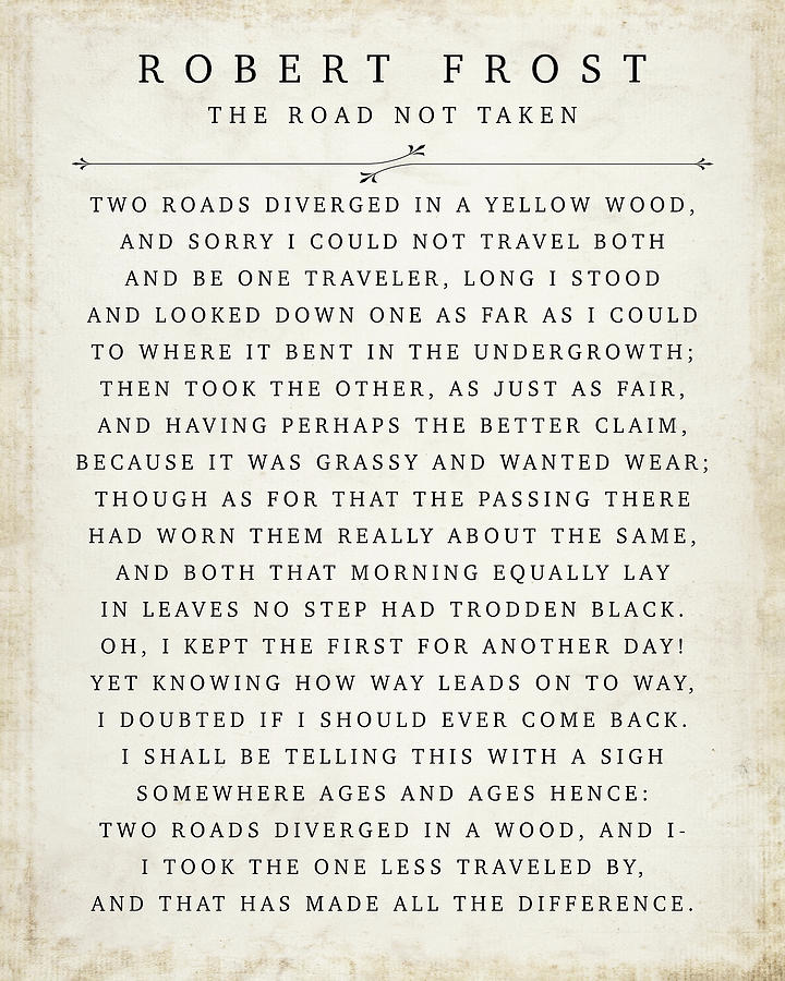 Robert Frost Poem Print The Road Not Taken Digital Art by Robert Frost ...