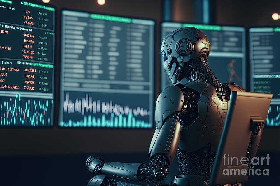 Robot trading on candlestick chart using AI Digital Art by Benny Marty ...