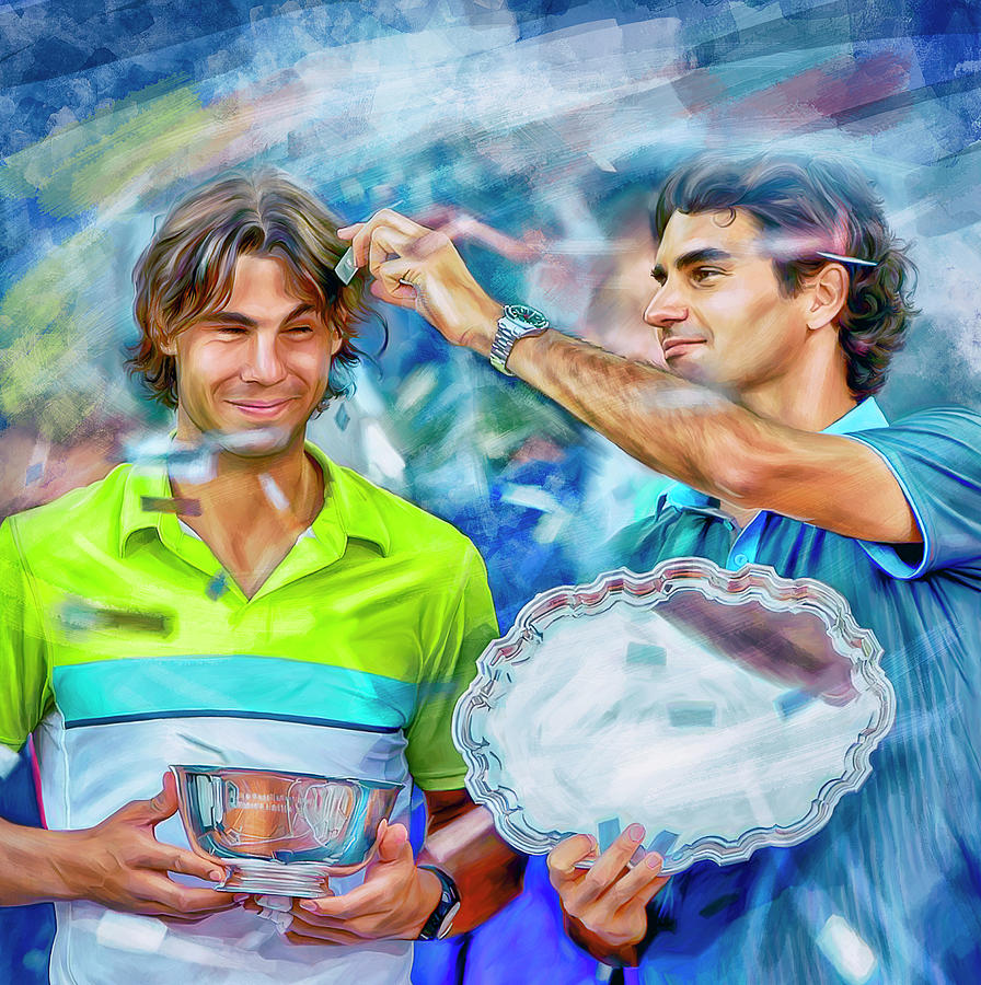 Roger Federer and Rafael Nadal. Digital artwork print wall poste Digital Art by Samuil Brannan ...